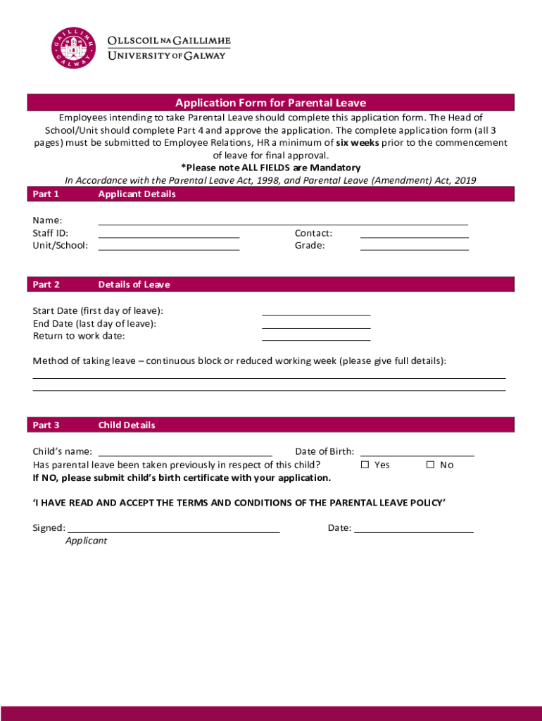 Fillable Online Parental Leave, Family Leave and Short-Term Family ...