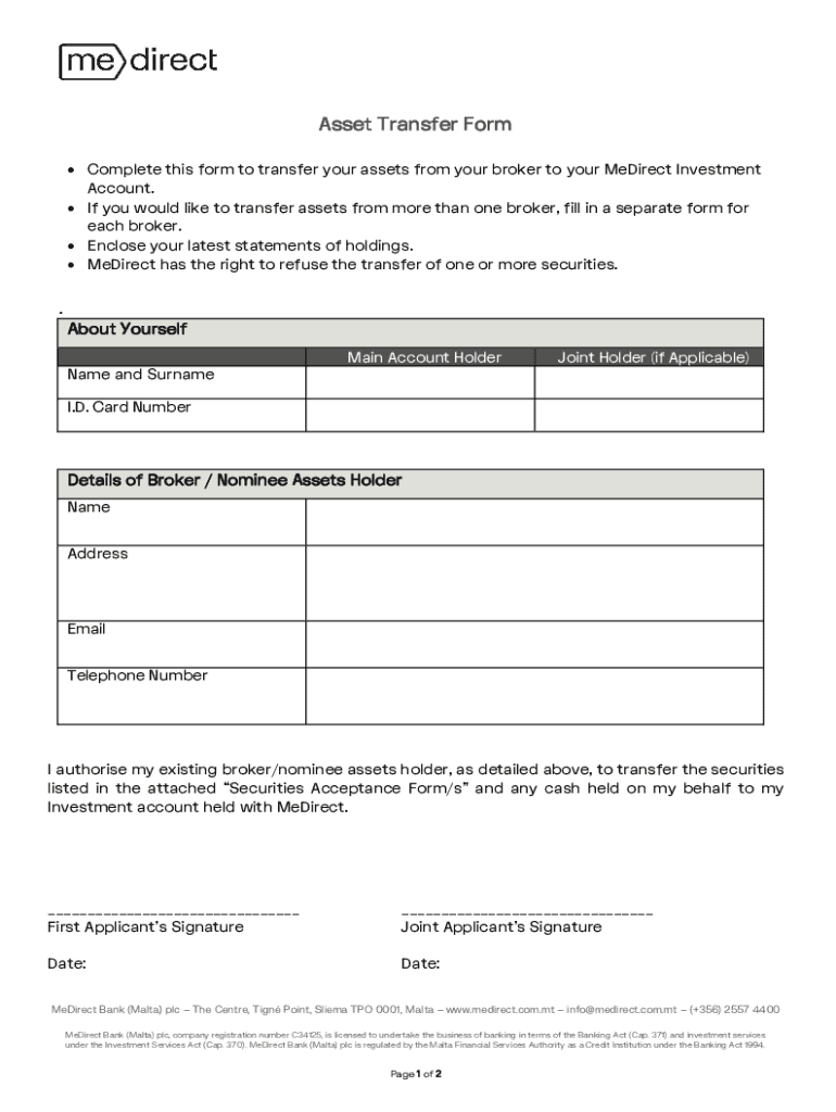 Fillable Online ASSET TRANSFER FORM A Fax Email Print - pdfFiller