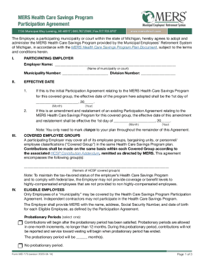 Fillable Online MERS Health Care Savings Participation Agreement Fax ...