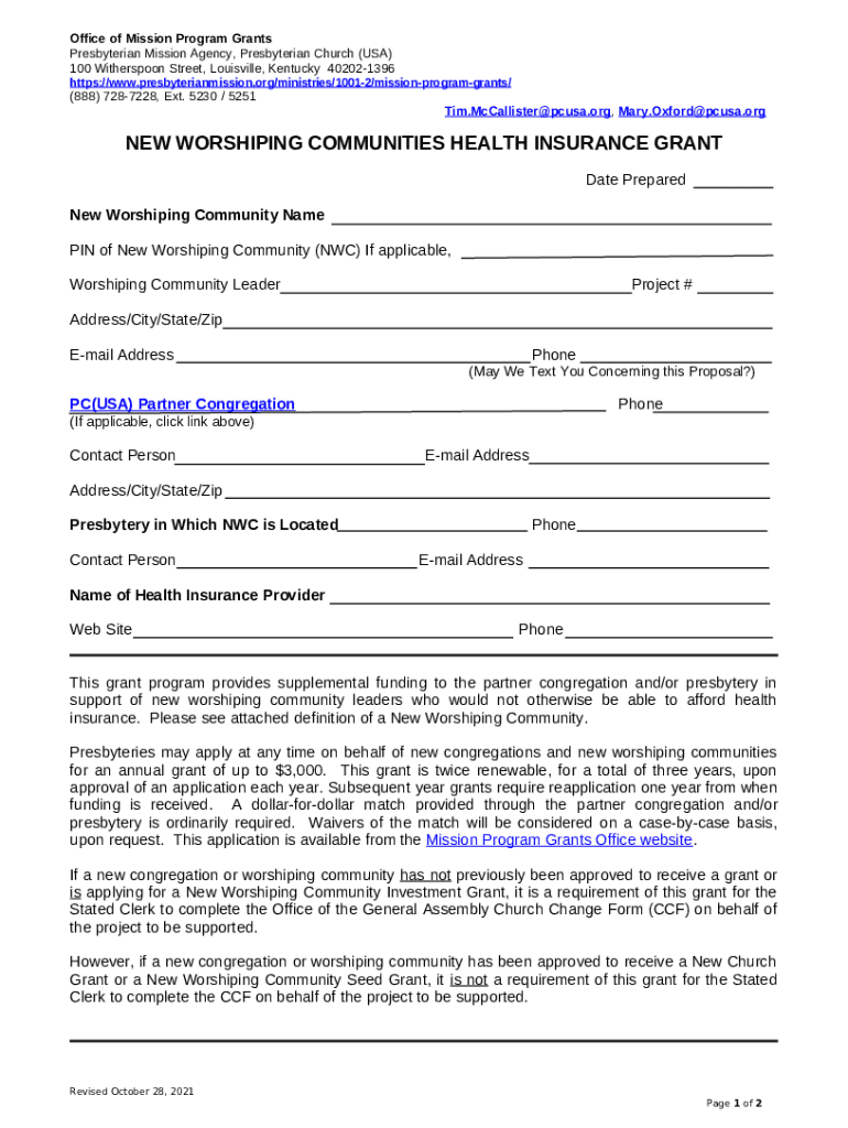 new worshiping communities growth grant application Doc Template | pdfFiller