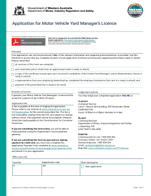 Fillable Online Application for Motor Vehicle Yard Manager's Licence ...