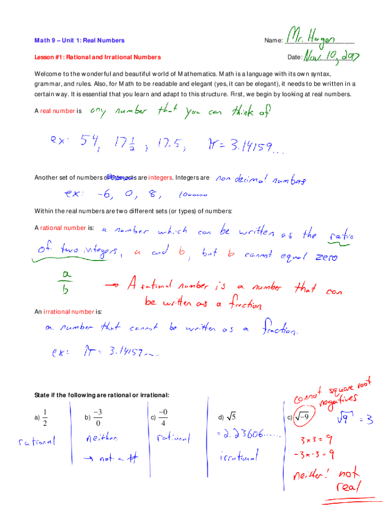 Fillable Online Unit 1 The Real Numbers Homework 10 The Real Number ...