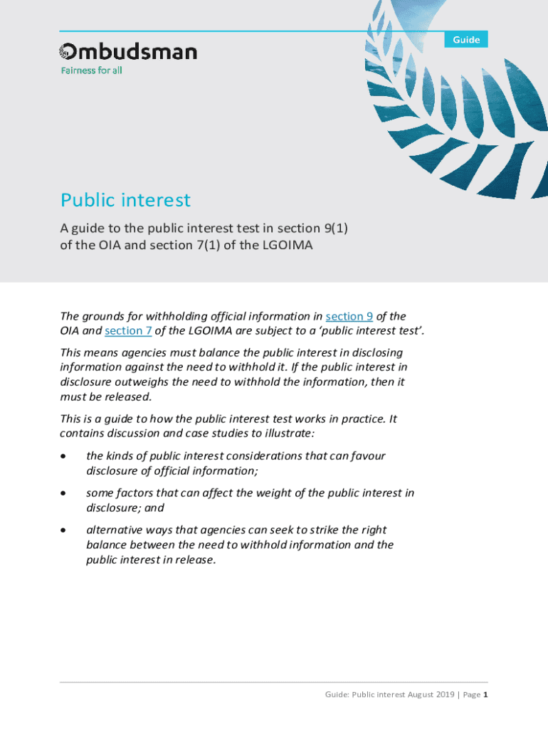 Fillable Online A guide to the public interest test - Ombudsman New ...