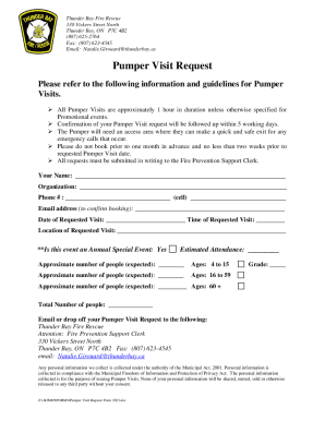 Fillable Online Pumper Visit Request - Thunder Bay Fire Rescue Fax ...