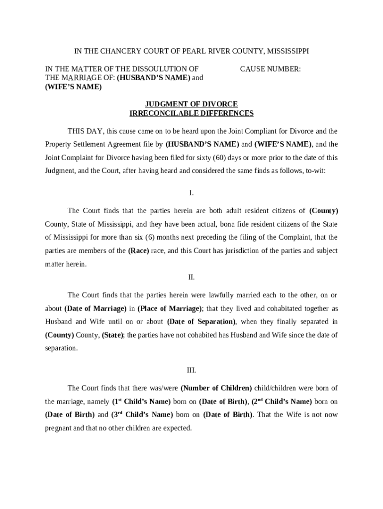 Irreconcilable Differences Divorce Attorney in Mississippi Doc Template ...