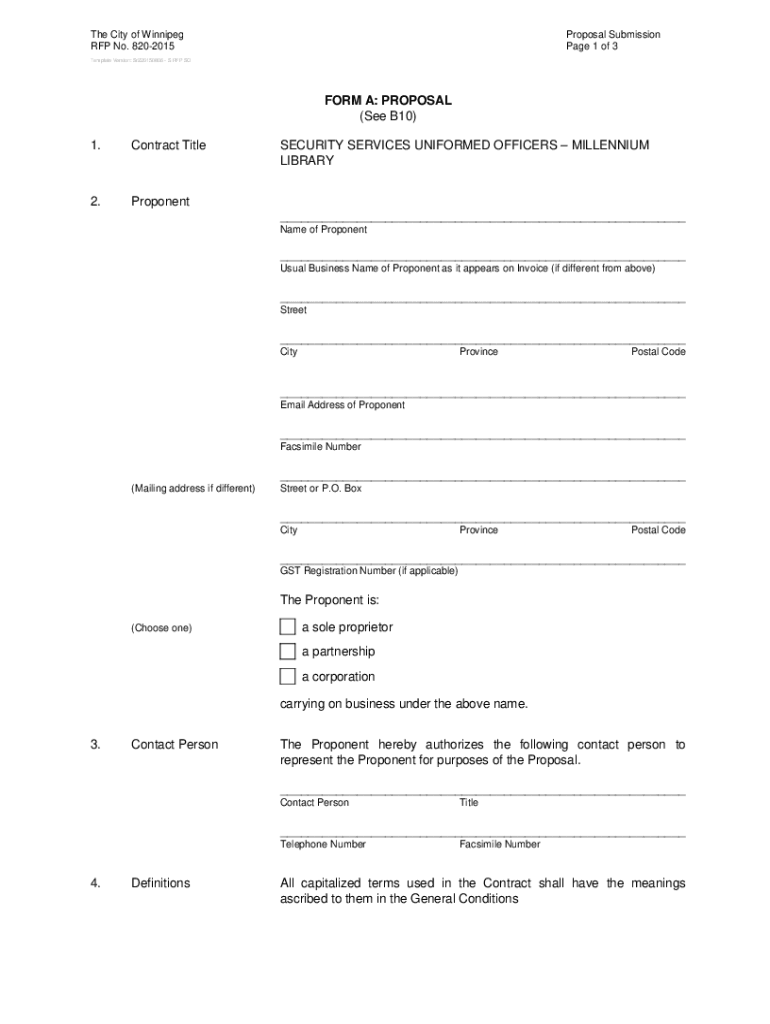 Fillable Online FORM A: PROPOSAL (See B10) 1. Contract ... Fax Email ...