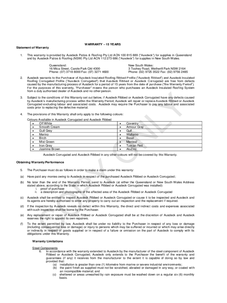 Fillable Online Ausdeck Warranty V-Line Fax Email Print - pdfFiller