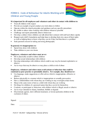 Fillable Online Code of Behaviour for Adults Working with Children and ...