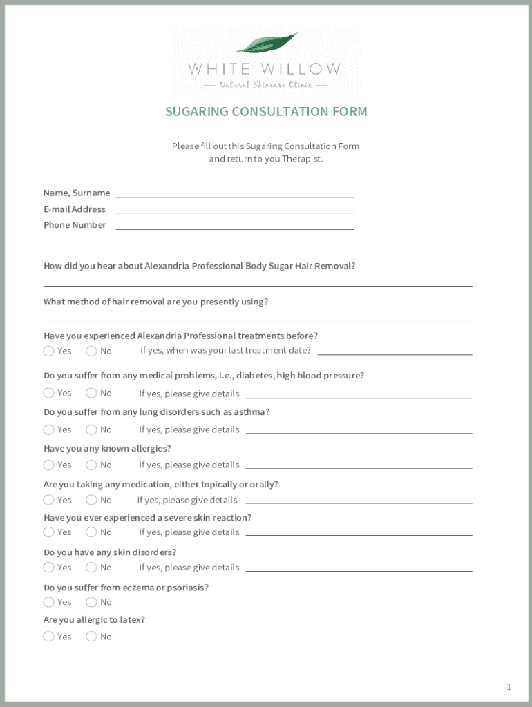 Fillable Online Sugaring Consultation Form Template Fax Email Print ...