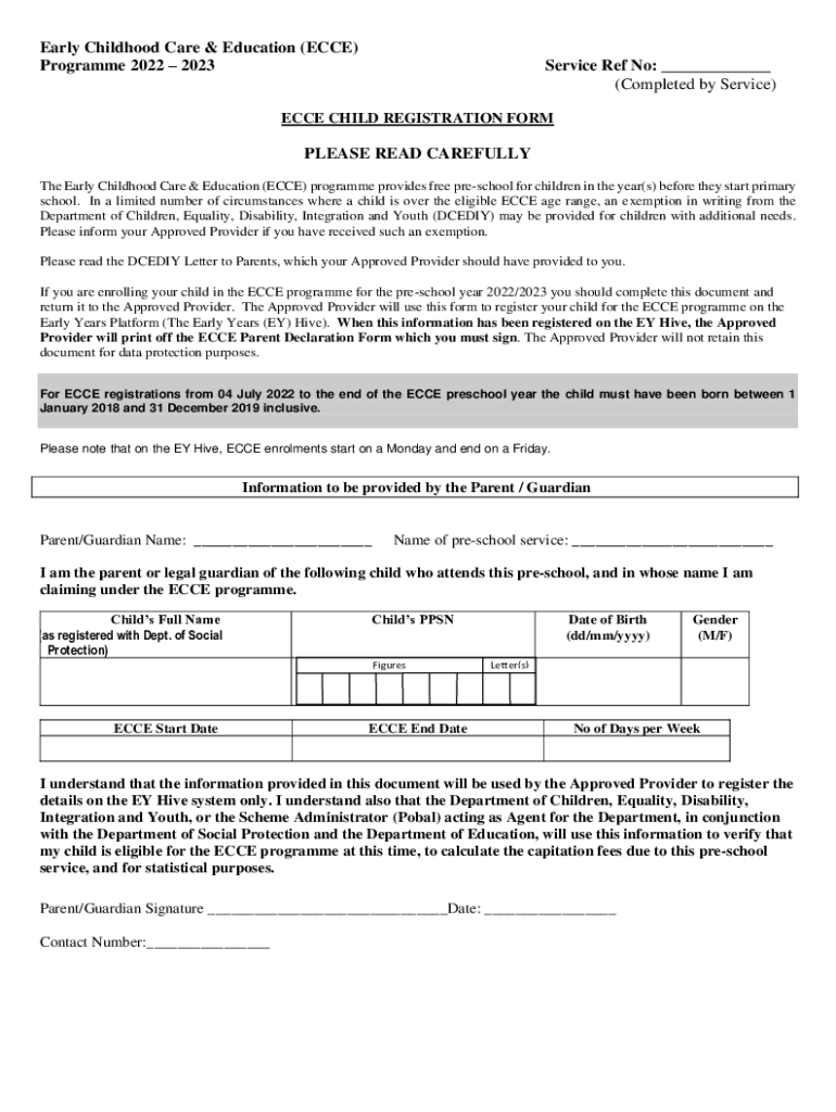 Fillable Online Early Childhood Care & Education (ECCE) Programme 2022 ...