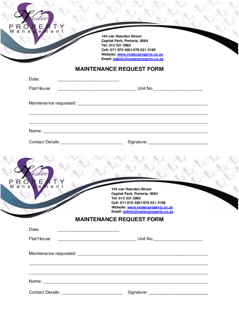 Fillable Online MAINTENANCE REQUEST FORM ... Fax Email Print - pdfFiller