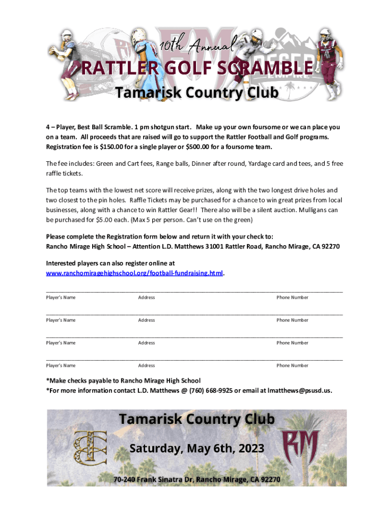 Fillable Online 4Player, Best Ball Scramble. 11 am shotgun start. Make ...