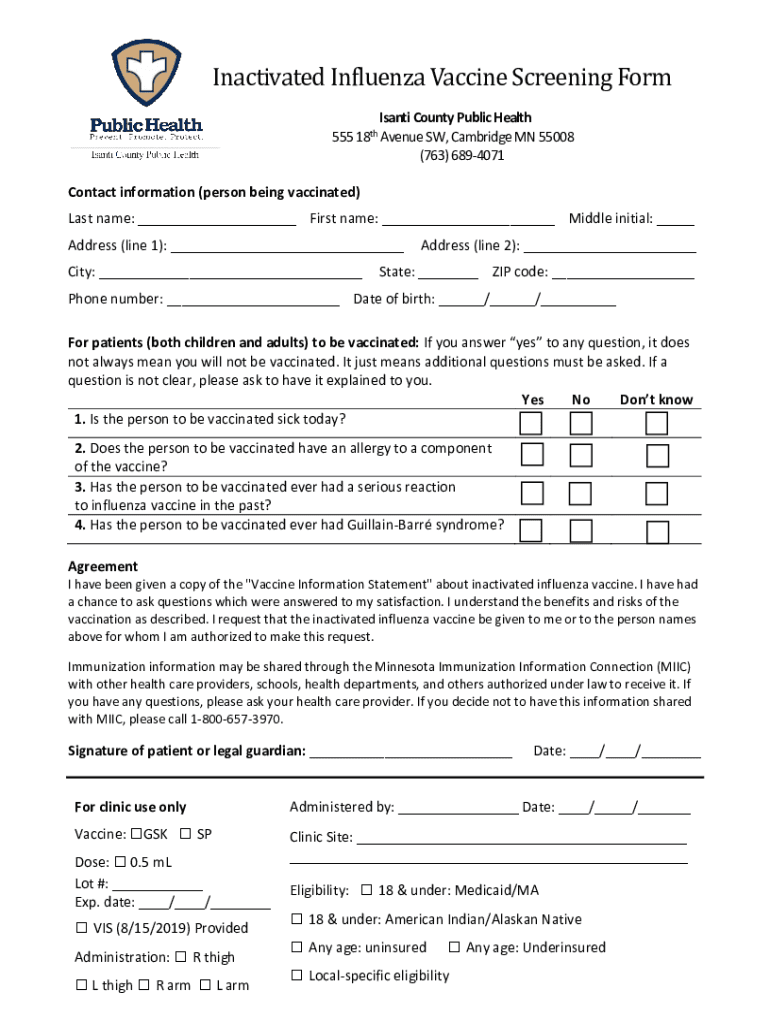 Fillable Online consent form for influenza shot (adult) Fax Email Print ...