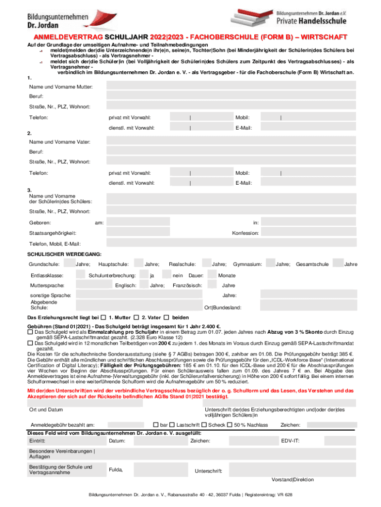 Ausfüllbar Online 2023 - FACHOBERSCHULE (FORM B)WIRTSCHAFT Fax Email ...
