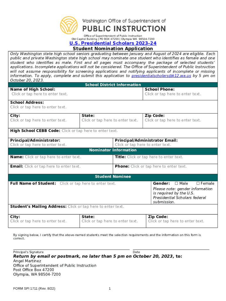 US Presidential Scholars ProgramNominations Request Doc Template | pdfFiller