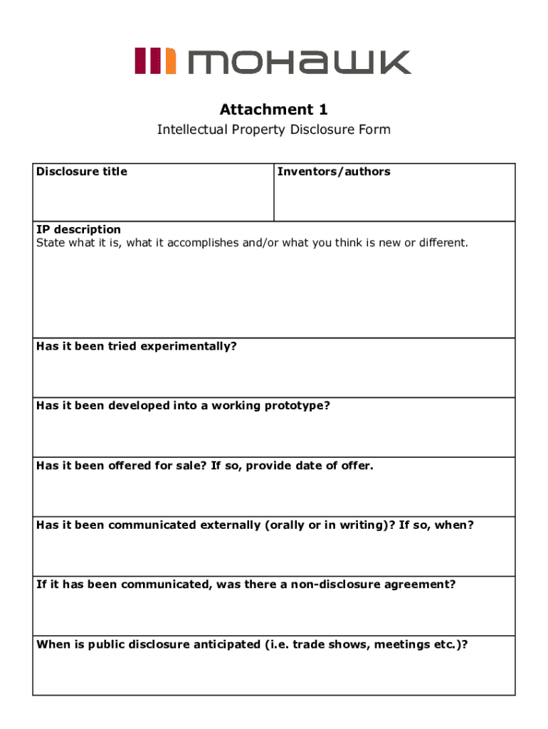 Fillable Online Intellectual Property Disclosure Form. TSK-6896 Fax ...