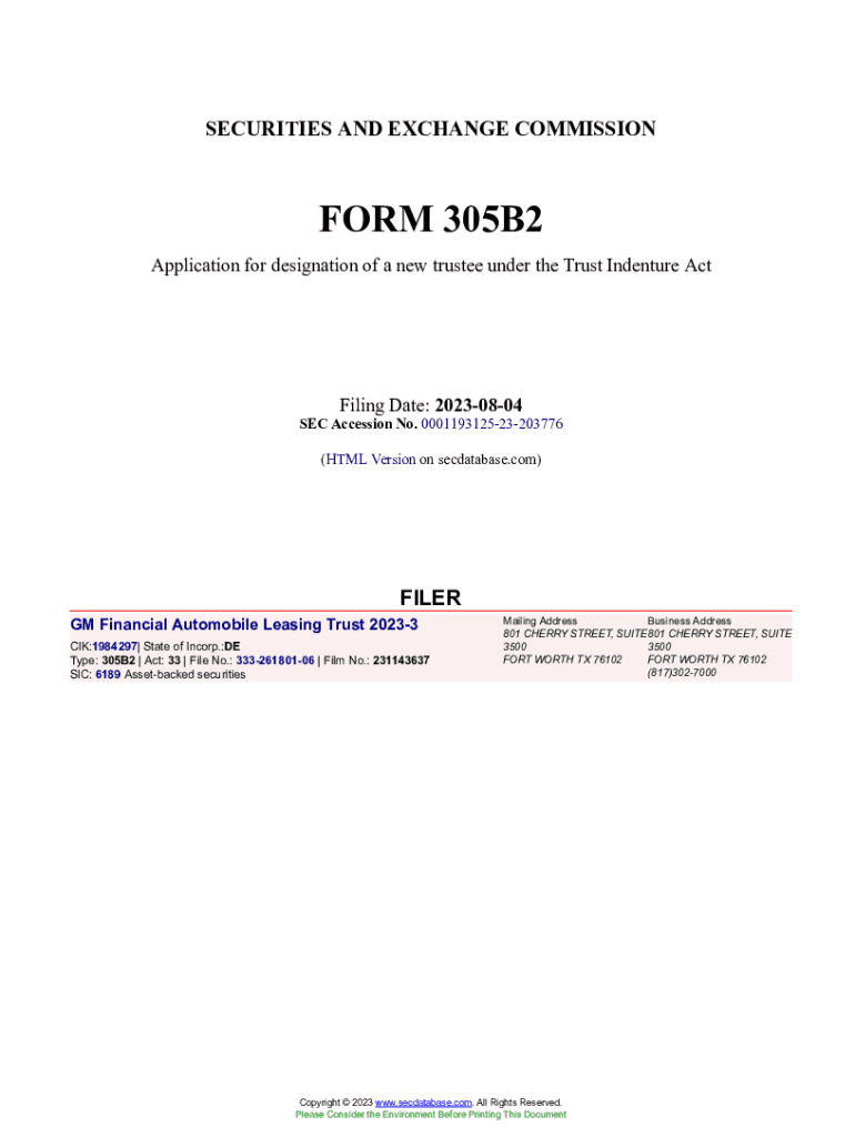 Fillable Online GM Financial Automobile Leasing Trust 2023-3 Form 305B2 Filed 2023-08-04 ...