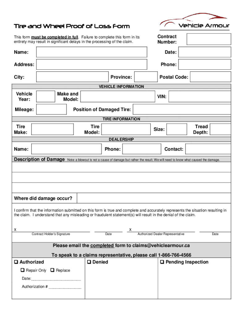 Fillable Online Tire & Wheel Claim Form Fax Email Print - pdfFiller