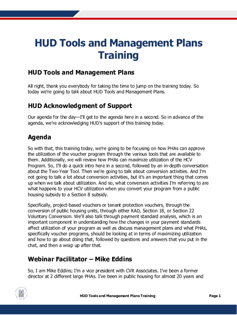 Fillable Online Transcript - HUD Tools and Management Plans Fax Email ...