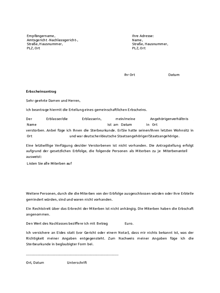 Ausfüllbar Online Erbschein beantragen: Muster, Kosten, Fristen Fax ...