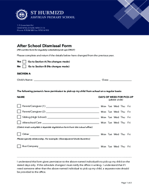 Fillable Online After School Dismissal Form Fax Email Print - pdfFiller
