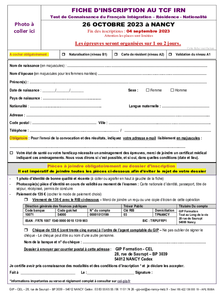 Remplissable En Ligne TCF - Integration, Residence and Nationality Fax ...