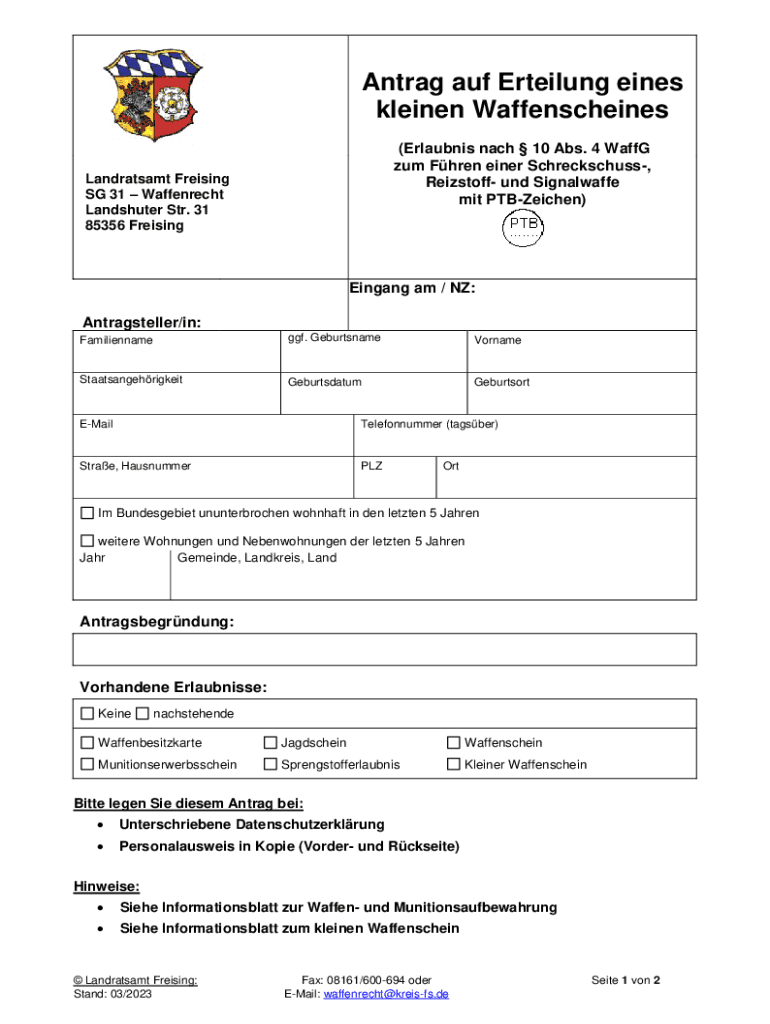 Ausfüllbar Online Antrag auf Erteilung eines Kleinen Waffenscheins gem... Fax Email Drucken ...