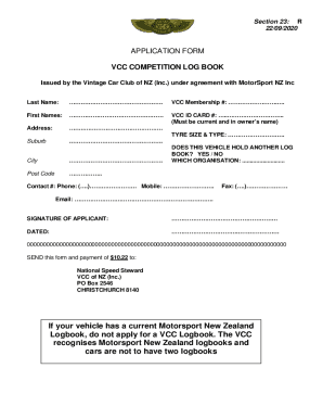 Fillable Online vcc org application form vcc competition log book Fax ...