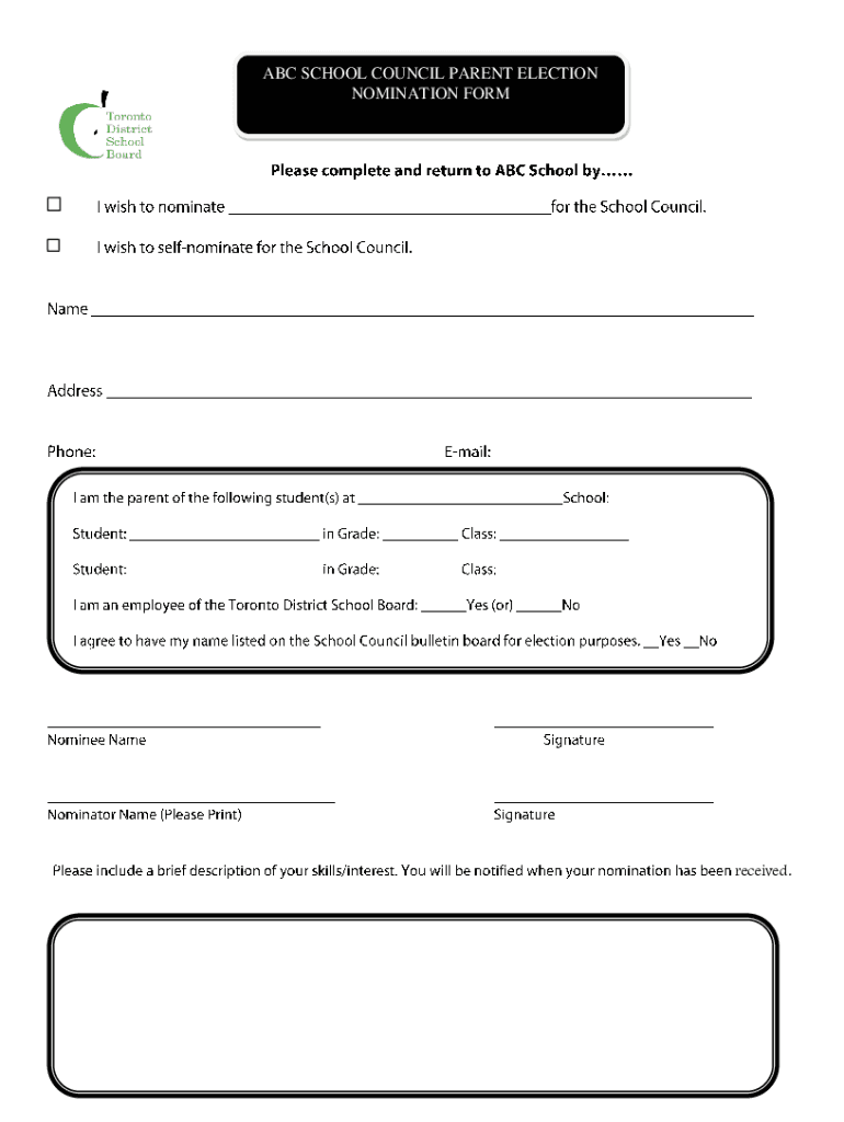 Fillable Online ABC School Council Parent Election Nomination Form Fax ...