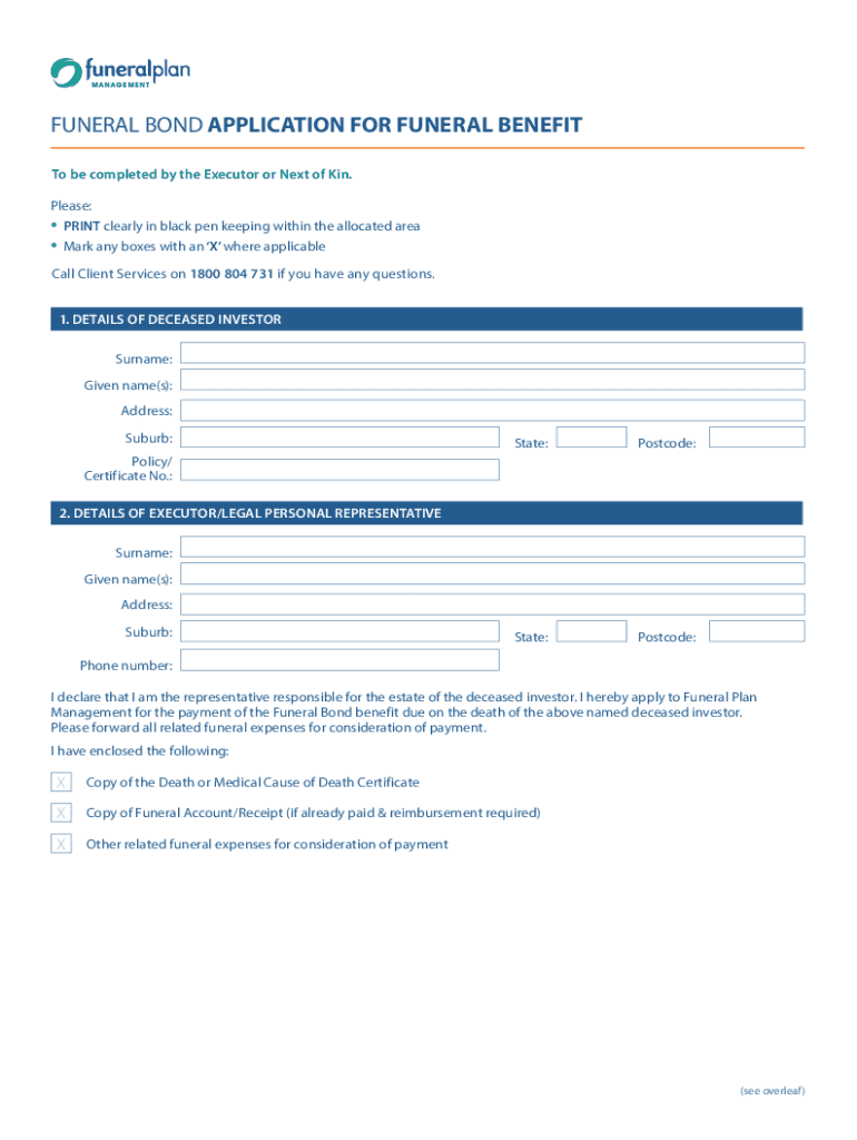 Fillable Online FUNERAL BENEFIT FUND CLAIM FORM Fax Email Print - pdfFiller