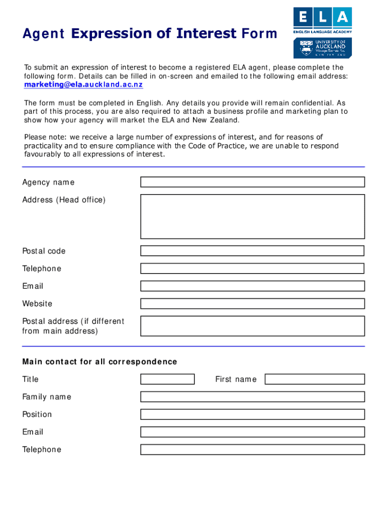 Fillable Online Agent Expression of Interest Form - ela.auckland.ac.nz ...