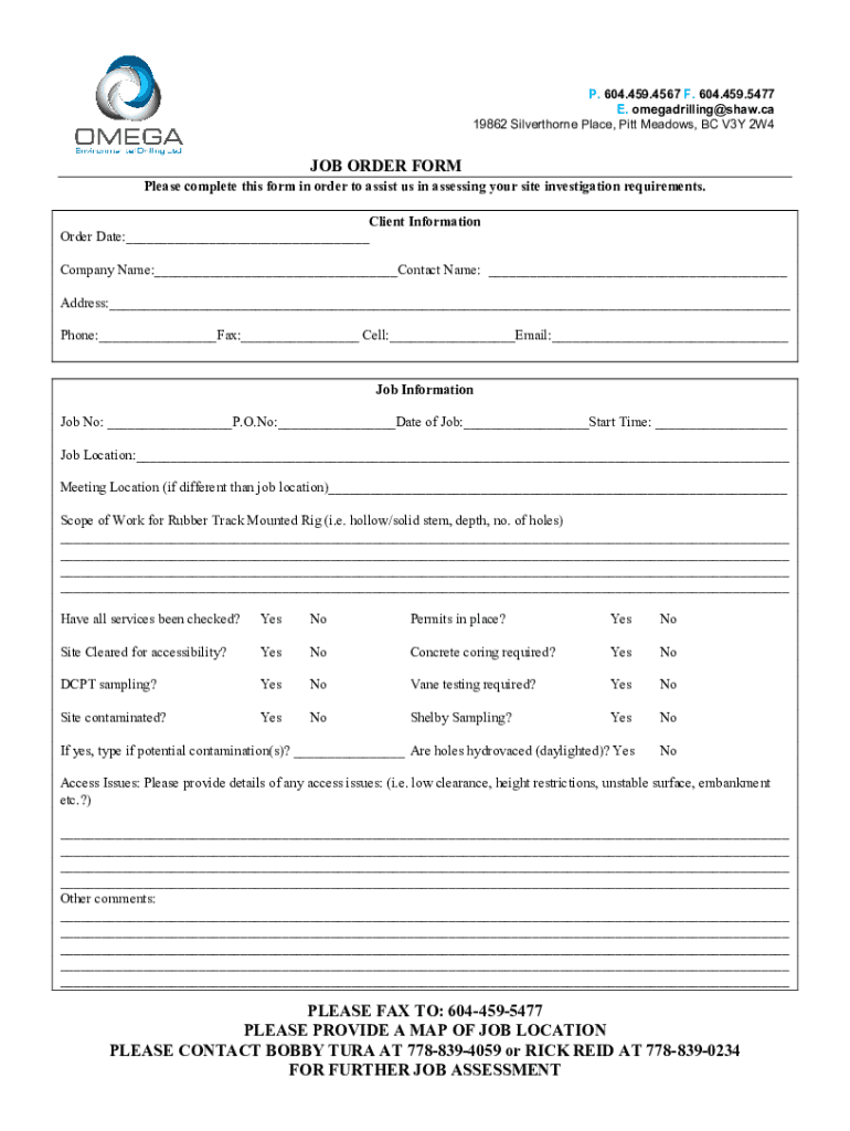 Fillable Online JOB ORDER FORM PLEASE FAX TO Fax Email Print - pdfFiller
