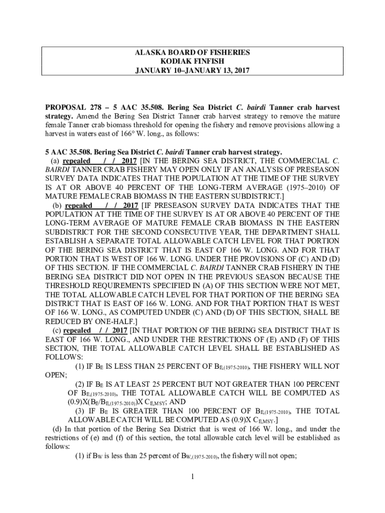 Fillable Online Recommended harvest strategy for Bering Sea Tanner crab ...