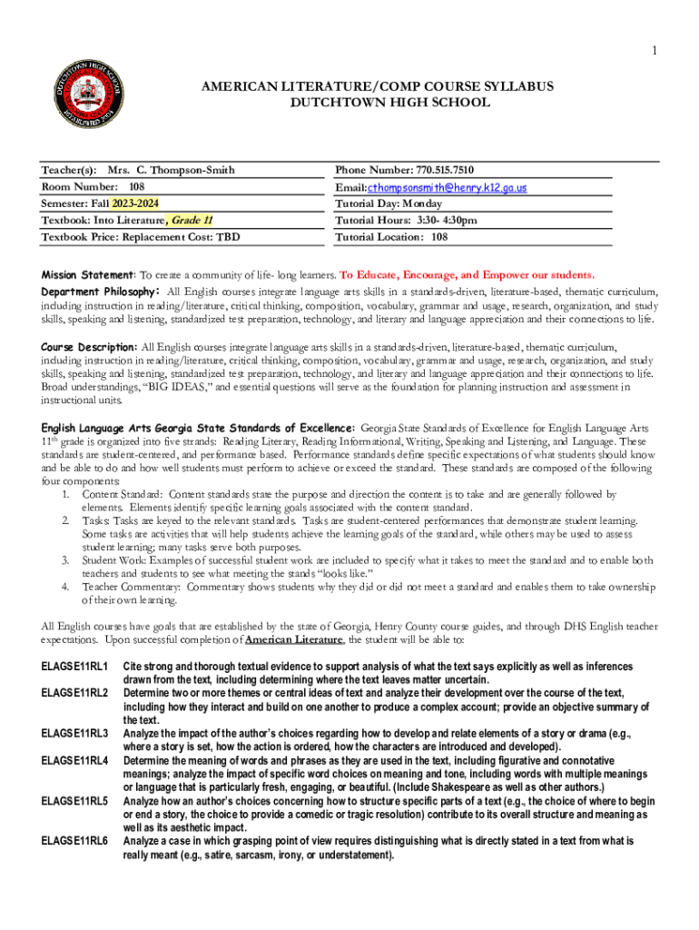 Fillable Online schoolwires henry k12 ga AMERICAN LITERATURE/COMP ...