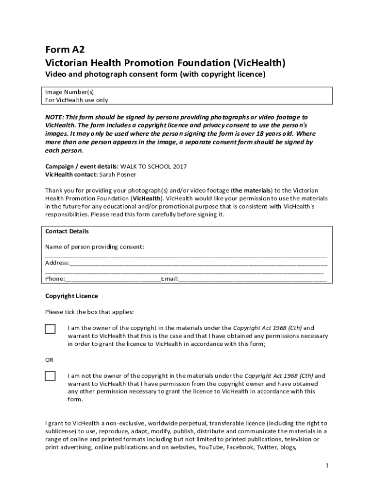 Fillable Online Form A2 Victorian Health Promotion Foundation ...