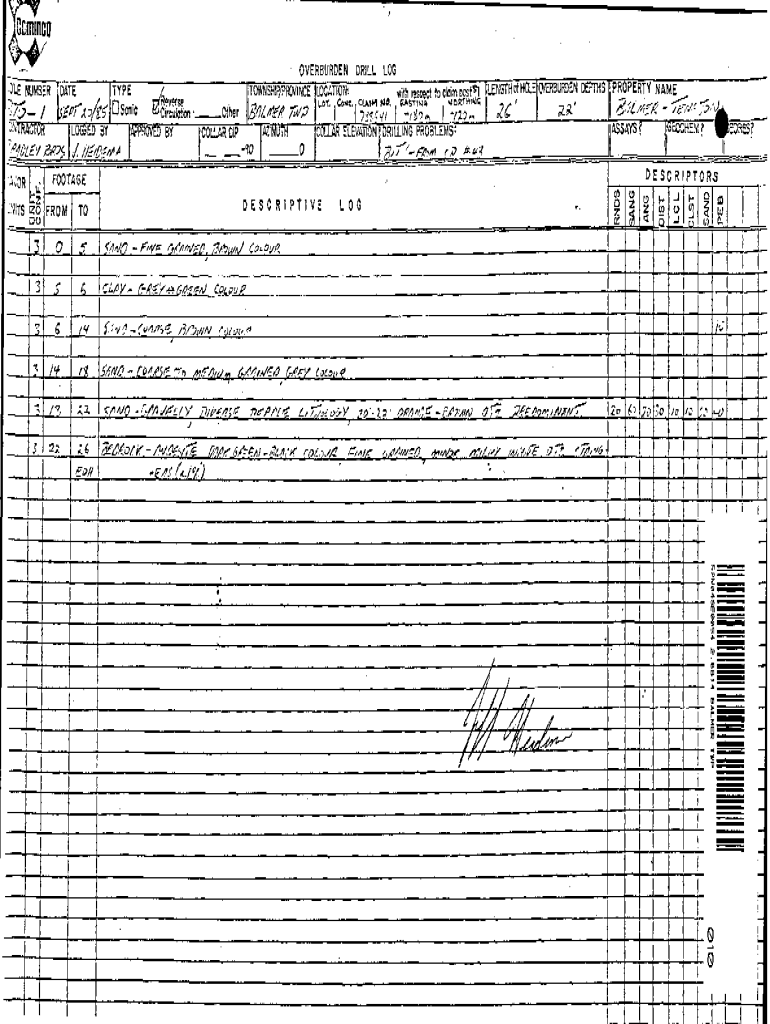 Fillable Online OVB DR LOGS - Geology Ontario Fax Email Print - pdfFiller