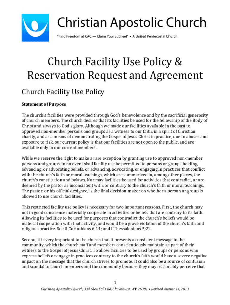 Fillable Online CAC Church Facilities Use Policy & Church Facility ...