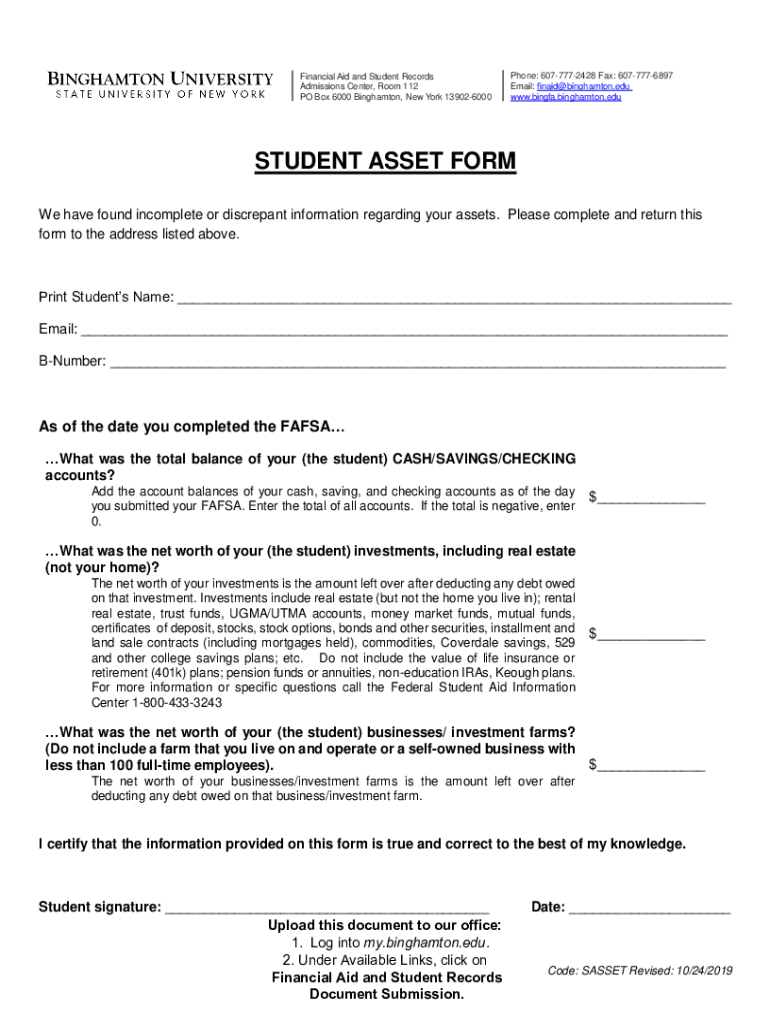 Fillable Online Student Asset Form.pdf Fax Email Print - pdfFiller