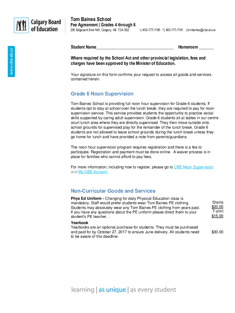 Fillable Online Fees - Tom Baines School - Calgary Board of Education ...