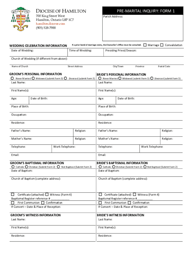 Fillable Online PRE-MARITAL INQUIRY: FORM 1 Fax Email Print - pdfFiller