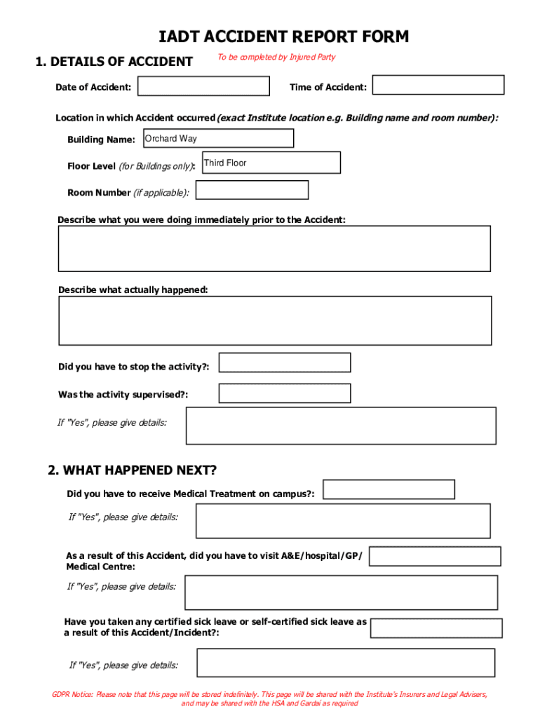 Fillable Online IADT ACCIDENT REPORT FORM Fax Email Print - pdfFiller