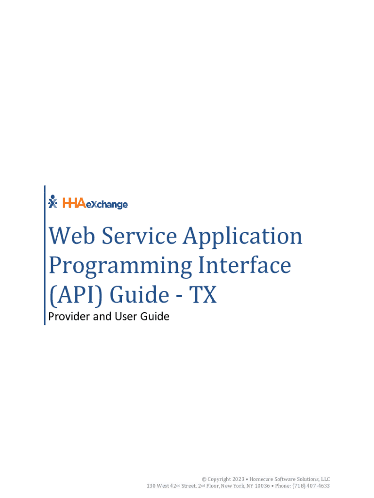 Fillable Online Web Service Application Programming Interface (API) Guide - TX. Provider and ...