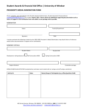 Fillable Online President Medal Nominaton Form Fax Email Print - pdfFiller