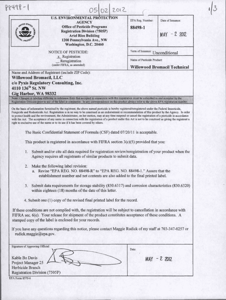 Fillable Online US EPA, Pesticide Product Label, WILLOWOOD BROMACIL ...
