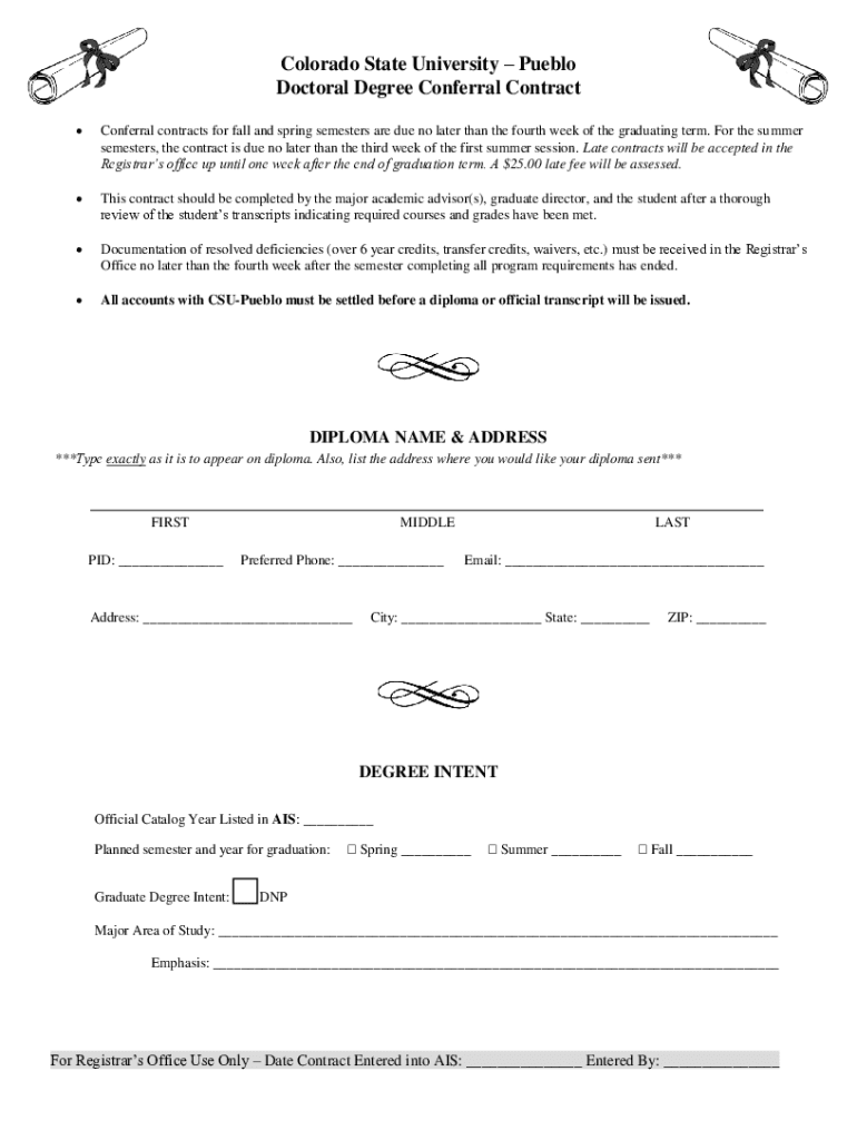 Fillable Online Doctoral Degree Conferral Contract Fax Email Print ...