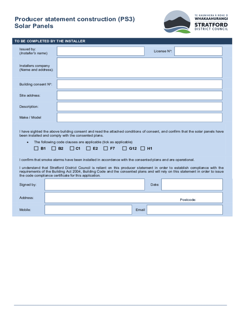 Fillable Online AC2335 Producer statement construction (PS3) Solar ...