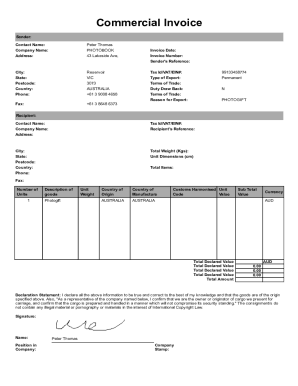 Fillable Online Commercial Invoice From Ship To Sold To Fax Email Print ...