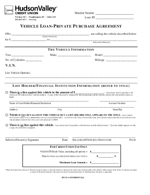 Fillable Online Vehicle Loan Private Purchase Agreement Fax Email Print ...