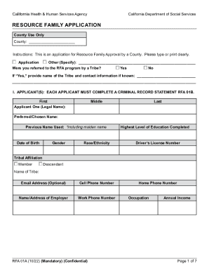 Fillable Online cdss ca RFA 01A - California Department of Social ...