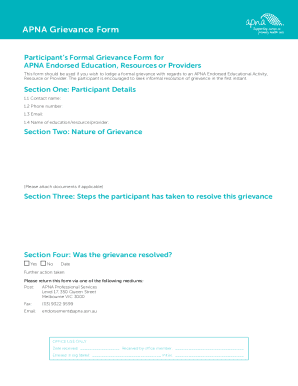 Fillable Online Fillable Online apna asn APNA Grievance Form Fax Email ...